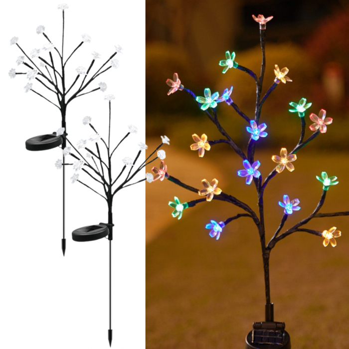 Set 2 Lampi Solare Decorative Ramura cu Flori LED, 65cm, IP66 ...